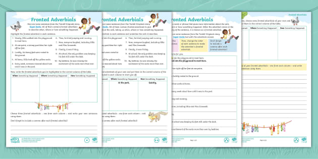 'Super Socks' Fronted Adverbials Lower KS2 Activity Sheet